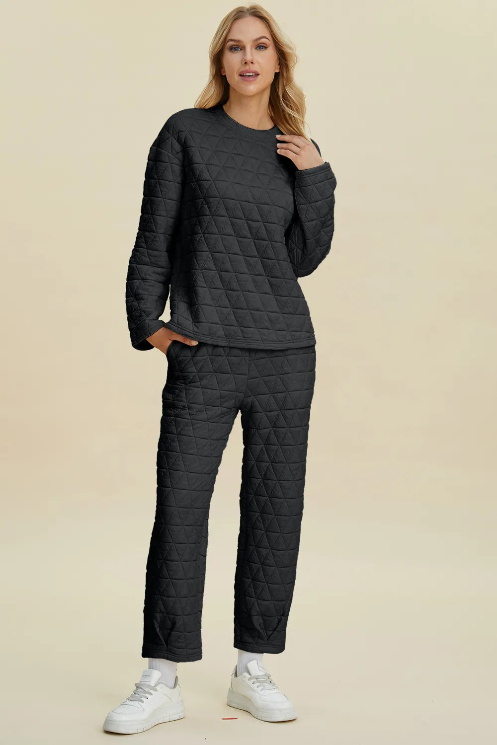 Textured Round Neck Long Sleeve Top and Pants Set – Generations Collective